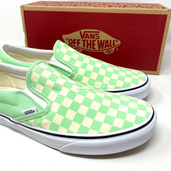 Vans | Shoes | Vans Classic Slip On Checkerboard Green Mens | Poshmark